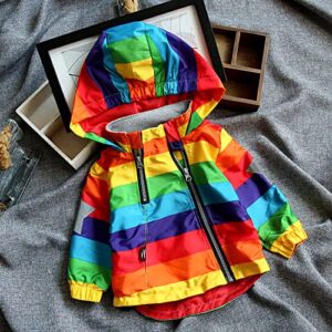 FABRST Toddler Boys Girls Windbreak Kids Fashion Rainbow Hooded Sun Jacket Baby Casual Outwear Fall Winter School Outfits（Rainbow,2T）