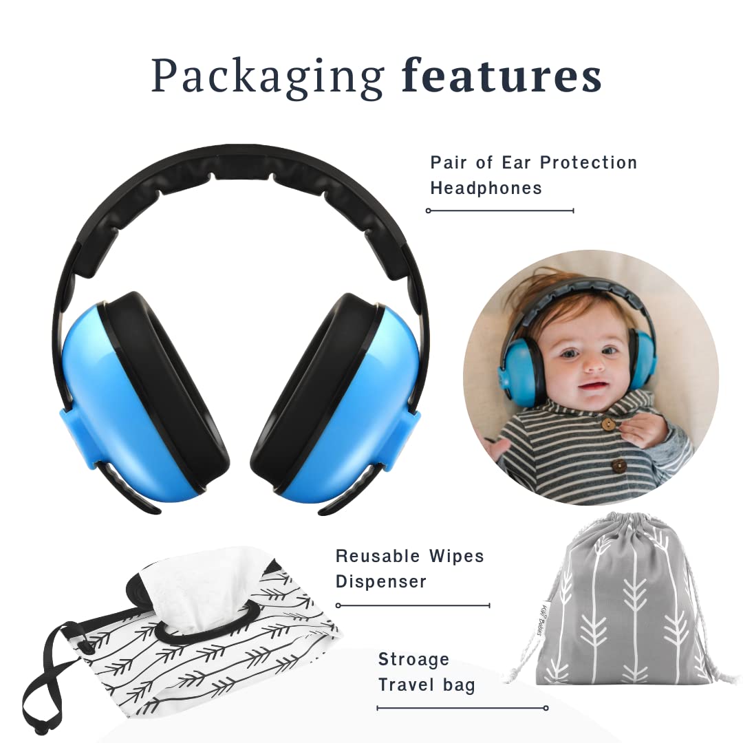 Kiki Babies Infant Headphones Noise Cancelling - Baby Headphones for Noise, for Plane, Ear Muffs Protection, Noise Canceling Headphones for Babies, For 3-36 Months, Bonus Wipes Case & Carry Bag