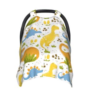 rutiea funny dinosaurs in cartoon style car seat cover for babies, peekaboo opening minky carseat canopy stroller cover for newborn, mom nursing breastfeeding covers, blanket for infant toddler