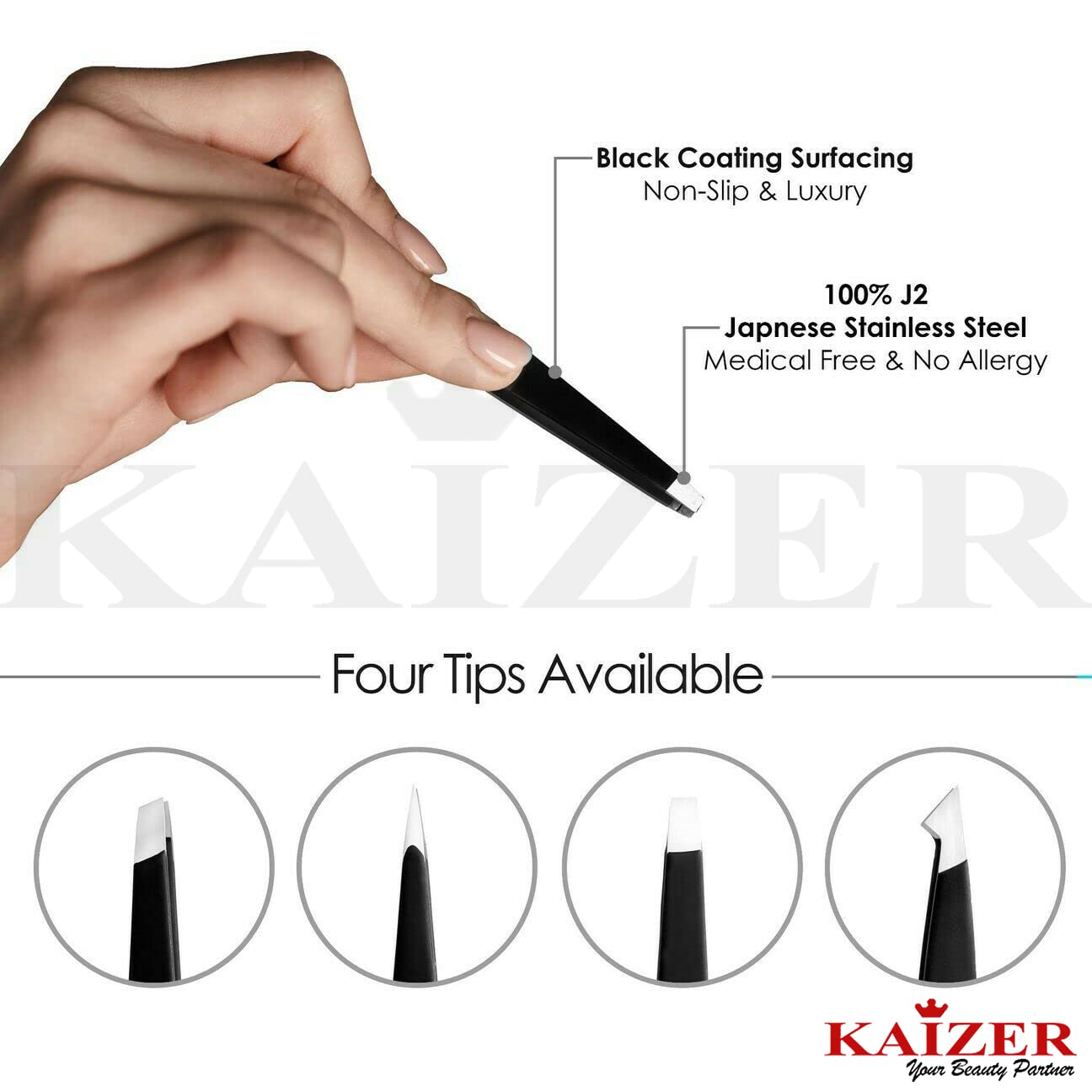 Professional Stainless Steel Tweezer Set for Eyebrows - Precision Tweezers for Ingrown Hair, Blackhead & Splinter | 4 Pcs, Black, 3.5 x 4.5 x 0.50 (KZR-01)