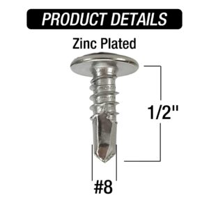 Truss Head Self Drilling Screw, Metal Stud Screws #8 x 3/4" Phillips Wafer Modified Truss Head Fasteners, Durable Zinc Design for Drywall Sheet, Metal, Attaches Wire Lath to Metal Studs, Box of 25