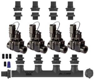 spw rain bird premium valve manifold system 100dvf with flow control - heavy duty action machining parts - 3/4inch or 1inch slip (4 zone)