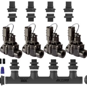 SPW Rain Bird Premium Valve Manifold System 100DVF with Flow Control - Heavy Duty Action Machining Parts - 3/4inch or 1inch Slip (4 Zone)