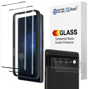 [fingerprint compatible] 2 pack 3d tempered glass for google pixel 6 pro screen protector + 2 pack camera lens protector, [fingerprint unlock][anti-scratch][work with case]