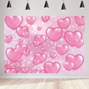 Pink Heart Backdrop Early 2000s Valentines Day Pink Love Glitter Romantic Photography Background Girl Baby Shower Birthday Party Decorations 7x5FT