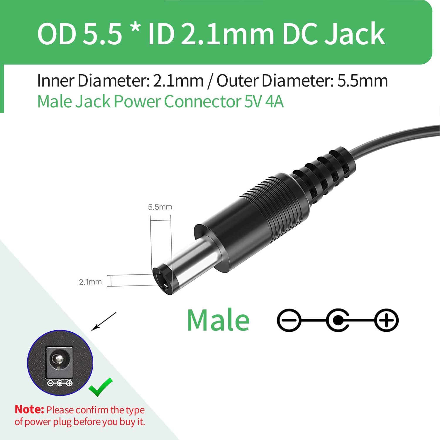 Security-01 2-Pack AC to DC 5V 4A Power Supply Adapter, Plug 5.5mm x 2.1mm,UL Listed