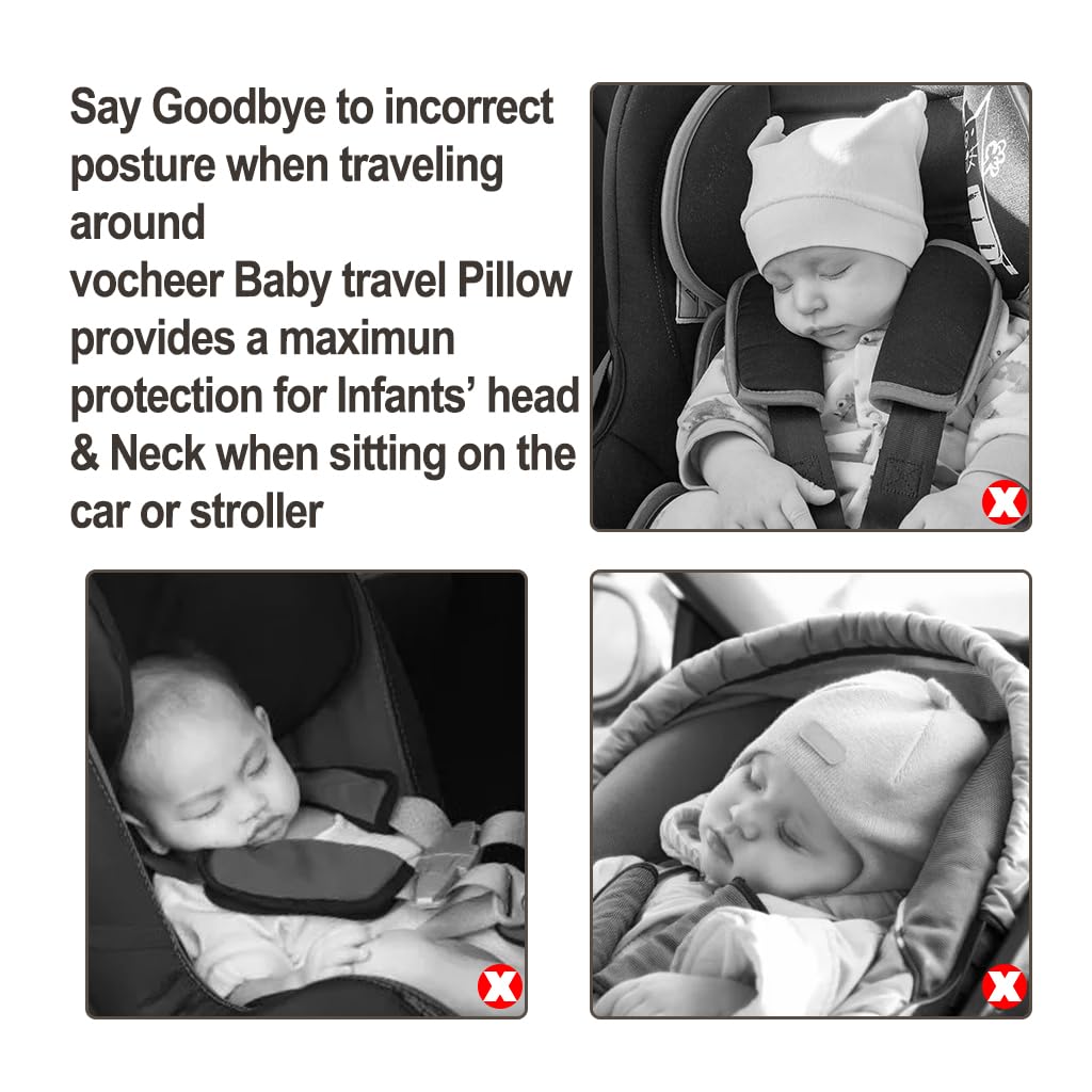 vocheer Baby Travel Pillow(Upgraded), Head and Neck Support Pillow for Pushchair, Car Seat,Stroller, Bouncer, Cotton (Elephant)