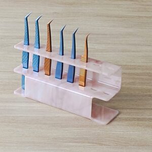 LIXIMMAZN Dust-proof Tweezers Holder Lash Extension Supply Stand Holder, 8 Holes Tweezers Storage Holder for Eyelash Extensions Supplies Acrylic Display Stand Salon (pink marbled 8 holes)