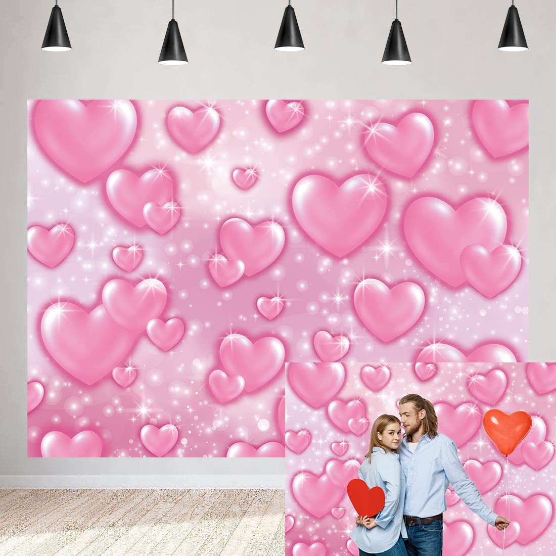 Pink Heart Backdrop Early 2000s Valentines Day Pink Love Glitter Romantic Photography Background Girl Baby Shower Birthday Party Decorations 7x5FT