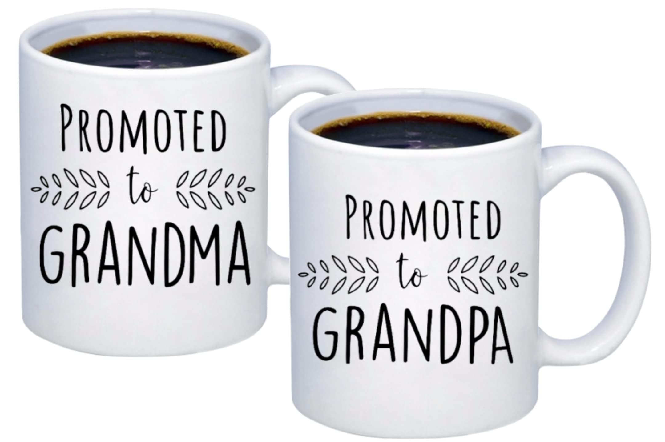 Pregnancy Announcement For Grandparents Coffee Mugs - Grandma To Be & Grandpa to Be 11 oz Mugs - Great Pregnancy Reveal Idea For Baby Announcement - Mug Set - Promoted to Grandma & Grandpa