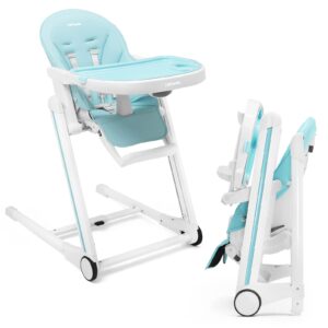 papamia baby high chair for toddlers, folding portable infant feeding dining chair, 5-level height adjust easy-to-clean baby chair with safety buckle (blue)