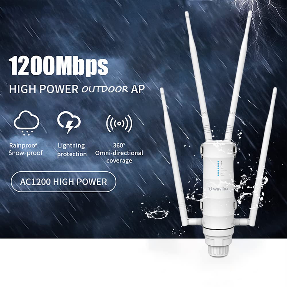 Zeateck AC1200 Outdoor Wireless Access Point WiFi Range Extender WiFi Booster Seamless Roaming MU-MIMO | PoE Powered, High Power and Gigabit Ethernet AP