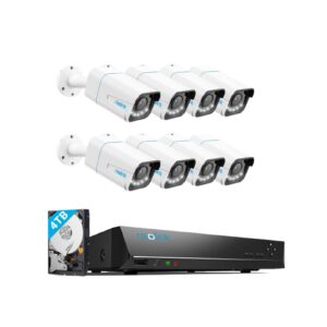 reolink 4k poe outdoor security camera system, 5x optical zoom, spotlight color night vision, two way talk, 8x rlc-811a bundle with poe nvr rln16-410, pre-installed 4tb hdd 16ch video recorder