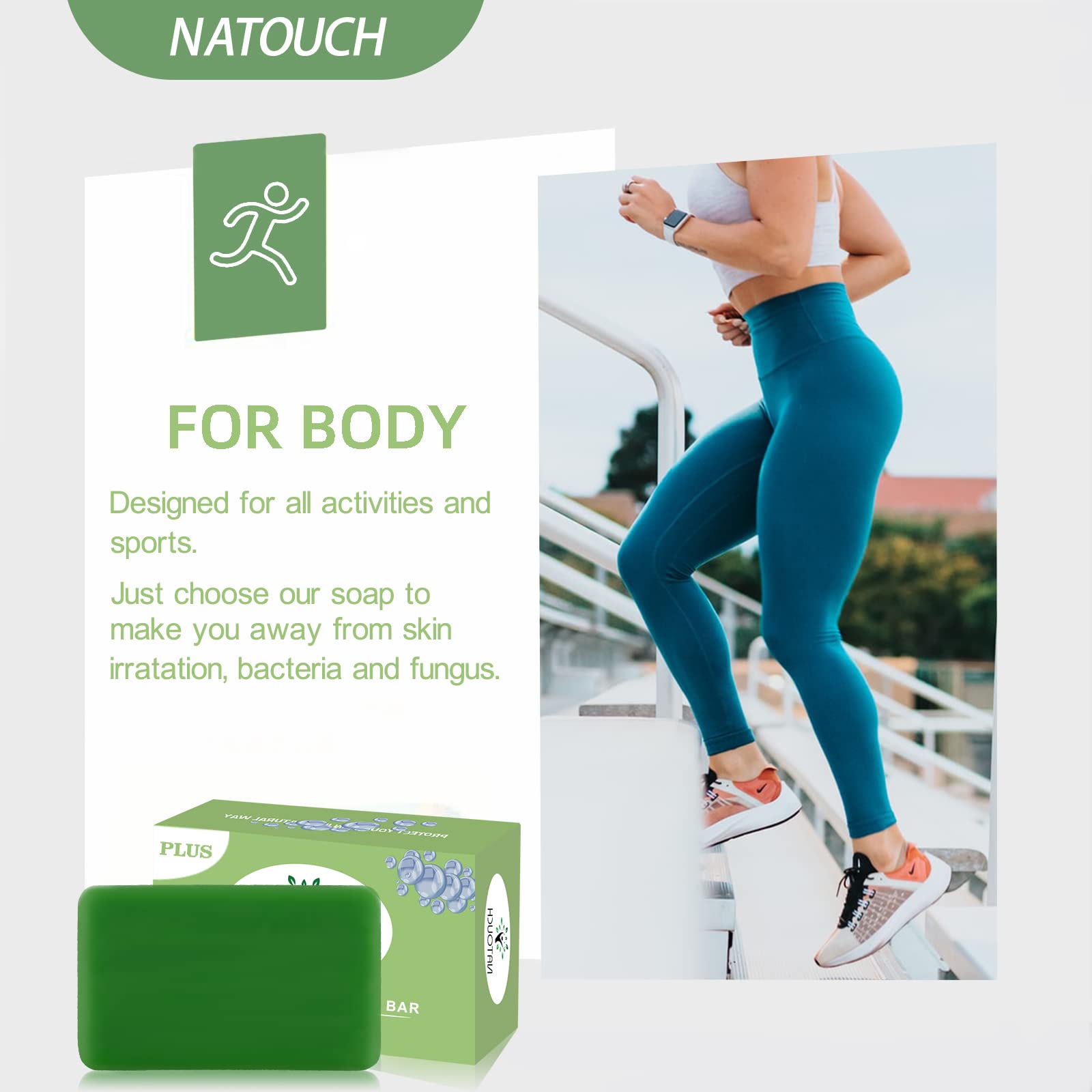 Natouch Antifungal Soap, Upgrade Natural Tea Tree Oil Body Soap Bar, Help Jock Itch, Ringworm, Athlete's Foot, Body Odor, Skin Irritations With Natural Tea Tree Oil, Eucalyptus Oil, and Lavender Oil