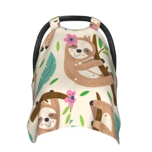 rutiea seamless pattern with cute sloth car seat cover for babies, peekaboo opening minky carseat canopy stroller cover for newborn, mom nursing breastfeeding covers, blanket for infant toddler