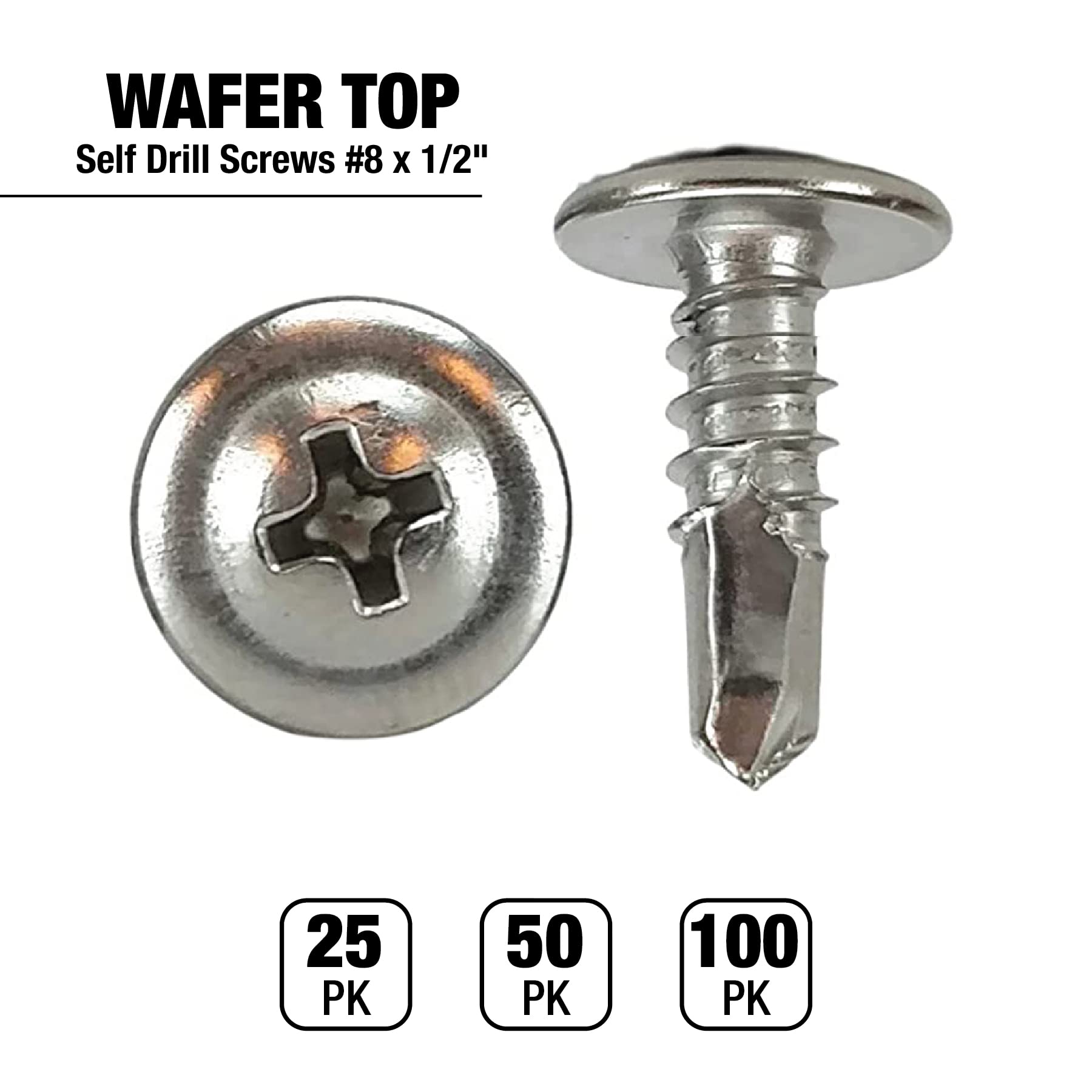 Truss Head Self Drilling Screw, Metal Stud Screws #8 x 3/4" Phillips Wafer Modified Truss Head Fasteners, Durable Zinc Design for Drywall Sheet, Metal, Attaches Wire Lath to Metal Studs, Box of 25