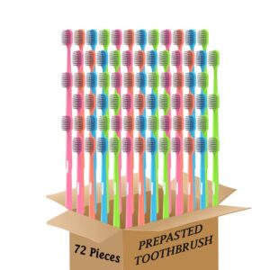 n-amboo colorful prepasted toothbrushes soft bristles adult size disposable toothbrush individual package travel toothbrush (72 pieces)