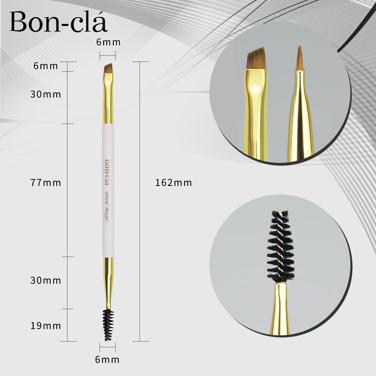 Bon-clá Magic Double Ended Angled Eyeliner Brush & Spoolie - Angled Brow Brush, Suitable for Gel, Liquid, Eyelashes, Eyebrows, Professional Makeup Tools