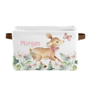 joyestore floral deer pink butterfly personalized storage bins ,baskets cubes organizer with handle for shelves closet nursery toy 1 pack