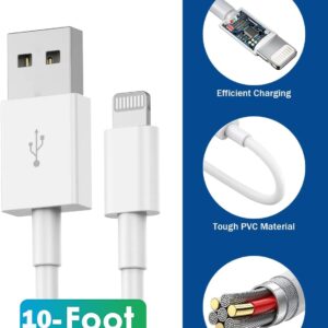 10FT iPad Charger,iPhone Charger [Apple MFi Certified],12W USB Wall Charger Foldable Portable Travel Plug with Long Lightning Cable Compatible for iPhone,iPad 4/5/6/7/8/9,iPad Mini 4/5,iPad Air 1/2/3