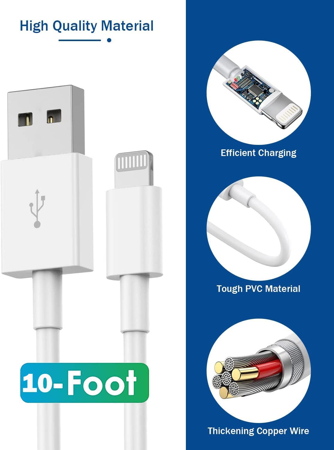 10FT iPad Charger,iPhone Charger [Apple MFi Certified],12W USB Wall Charger Foldable Portable Travel Plug with Long Lightning Cable Compatible for iPhone,iPad 4/5/6/7/8/9,iPad Mini 4/5,iPad Air 1/2/3