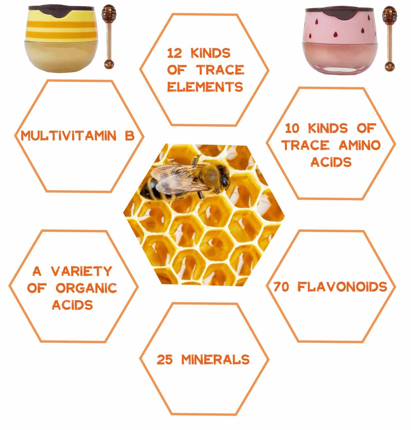 2PCS Bee Lip Balm Honey Pot, Honey & Strawberry Propolis Moisturizing, Hydrating & Prevention Dry and Cracked Lip Scrubs Exfoliator