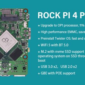 Rock Pi 4 Plus Rockchip RK3399(OP1) Single Board Computer LPDDR4 2GB with WiFi 5 and Bluetooth 5.0 Support Twister OS (2GB RAM+16GB eMMC)