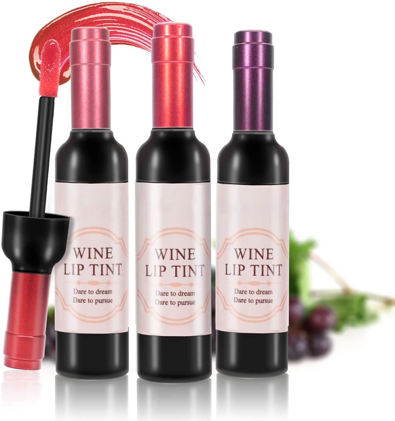 ELAIMEI Wine Lip Tint Set, 6 Colors Wine Bottle Lipstick, Stain Long Lasting Waterproof Non-Stick Liquid Wine Lip Gloss Set, Wine Lipstick Matte Make Up Gifts for Girls & Women