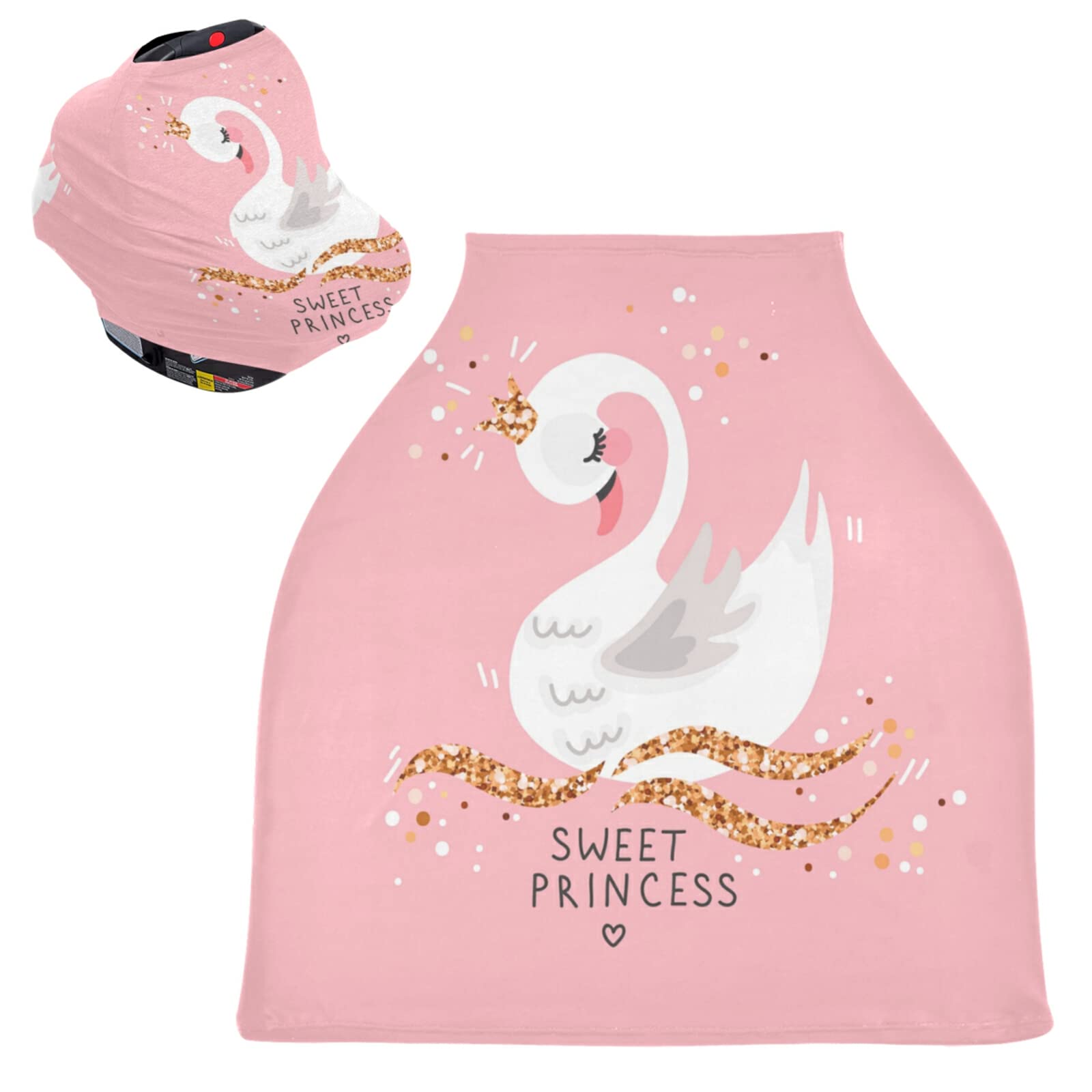 Sweet Princess Swan Baby Car Seat Cover for Boys Girls,Stretchy Infant Car Canopy,Snug Warm Breathable,Breastfeeding Covers,Nursing Scarf,Baby Shower