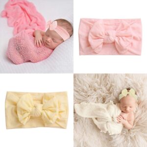 Baby Photo Props - 6 PCS Newborn Photography Wraps Long Ripple Wraps with Headbands, Baby Photo Props Set for Baby Girl and Boy (White, Pink, Purple)