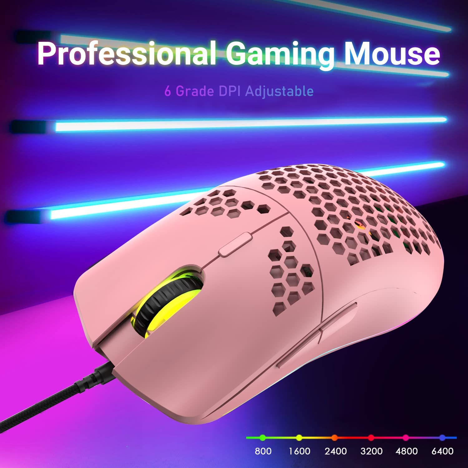 60% Ture Mechanical Gaming Keyboard and Mouse Combo Samll Mini RGB Chroma 68Key Keyboard, Detachable USB Type-C Cable，Lightweight 6400DPI Honeycomb Mouse Compatible with PS4,Xbox,PC,Laptop,MAC