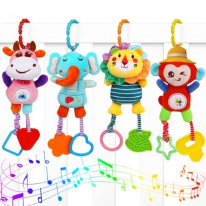 baby toys for 3 6 9 to 12 months, infant toys soft hanging rattle crinkle sensory learning toys newborn stroller car seat crib toys plush animal rattle toys with teether for baby boys girls