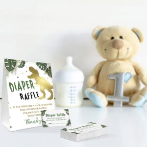 Diaper Raffle Baby Shower Game, 1 Standing Sign and 50 Tickets, Dinosaur Theme Gender Neutral For Boys or Girls, Bring A Pack of Diapers for Mom-To-Be, (031)