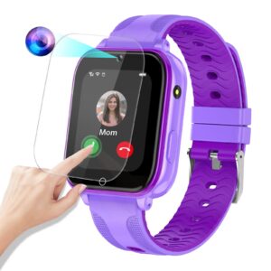 cjc 4g kids smart watch with gps tracker and calling, 2 way call sos kids cell phone watch, touch screen watch,3-15 years boys girls birthday (t10 purple)