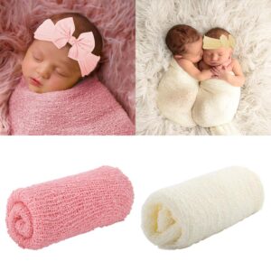 Baby Photo Props - 6 PCS Newborn Photography Wraps Long Ripple Wraps with Headbands, Baby Photo Props Set for Baby Girl and Boy (White, Pink, Purple)