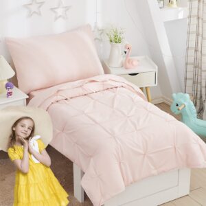 Brandream Toddler Bedding Set Girls Pink Pintuck Comforter Sheet Set 4 Piece Bed in A Bag Princess Kids Baby Bedding with Fitted Sheet Flat Sheet Pillowcase, Luxury Design