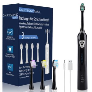 sonic electric toothbrush for adults and teens, rechargeable whitening ultrasonic toothbrush with 4 duponts brush heads, 3 modes, 48000 vpm, timer, waterproof, 4h charge for 45 days (black)