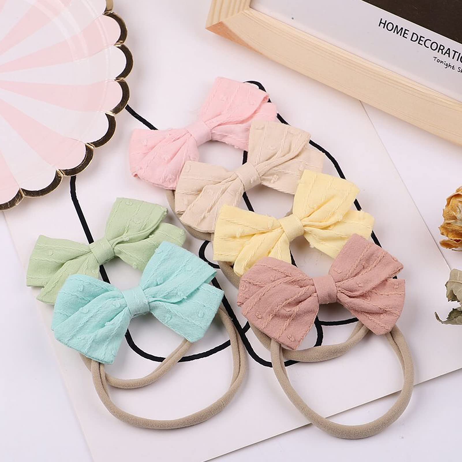 ALinmo 20PCS Baby Girls Nylon Headbands Linen Hair Bows Hairbands Handmade Hair Accessories for Newborn Infant Toddlers Kids