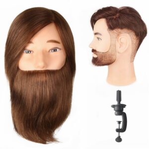 romance queen male mannequin head with hair human hair manikin for men cosmetology 8inch straight beard manikin head with human hair with stand practice cutting styling (8inch)