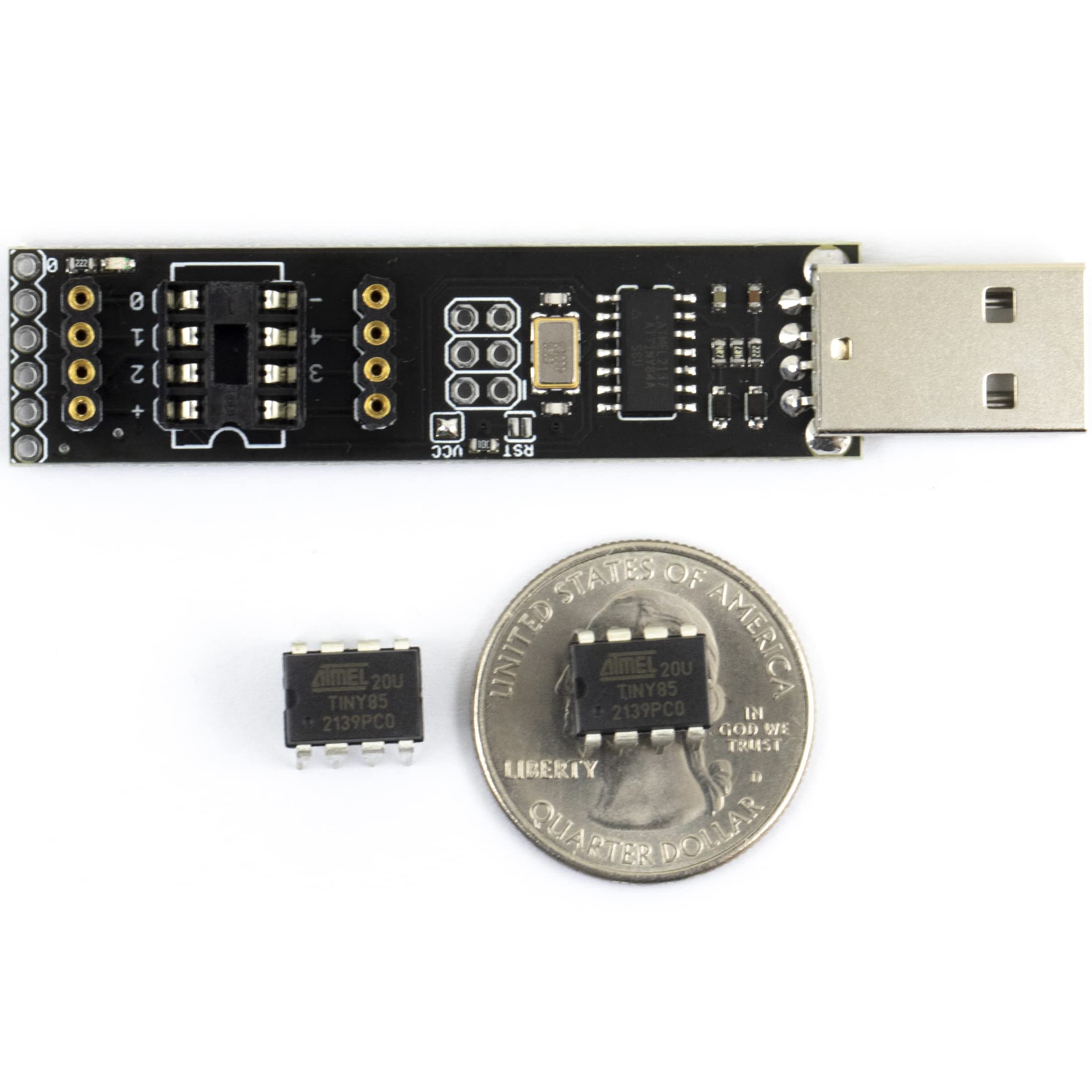 Tiny AVR Programmer Black and 2pcs ATTINY85-20PU Chips