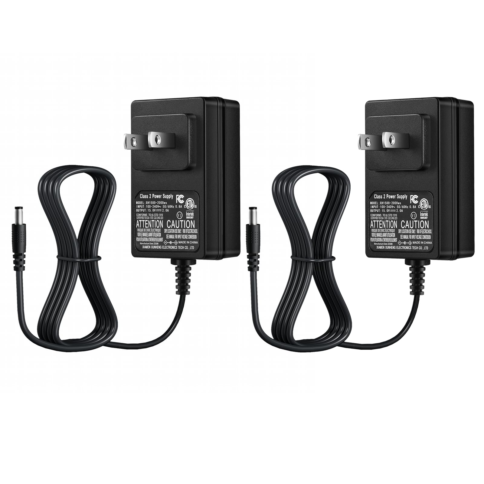 2-Pack AC to DC 18V 1A Power Supply Adapter, Plug 5.5mm x 2.1mm, Center Positive, UL Listed FCC (XH1800-1000w)