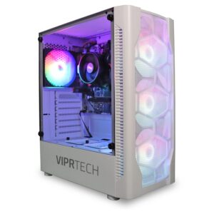 viprtech snowstorm gaming pc desktop computer - amd ryzen 3 2200g, amd radeon vega 8 graphics, 8gb ddr4 ram, 128gb m.2 ssd, 500gb hdd, wifi, rgb lighting, windows 10 pro, 1 year warranty