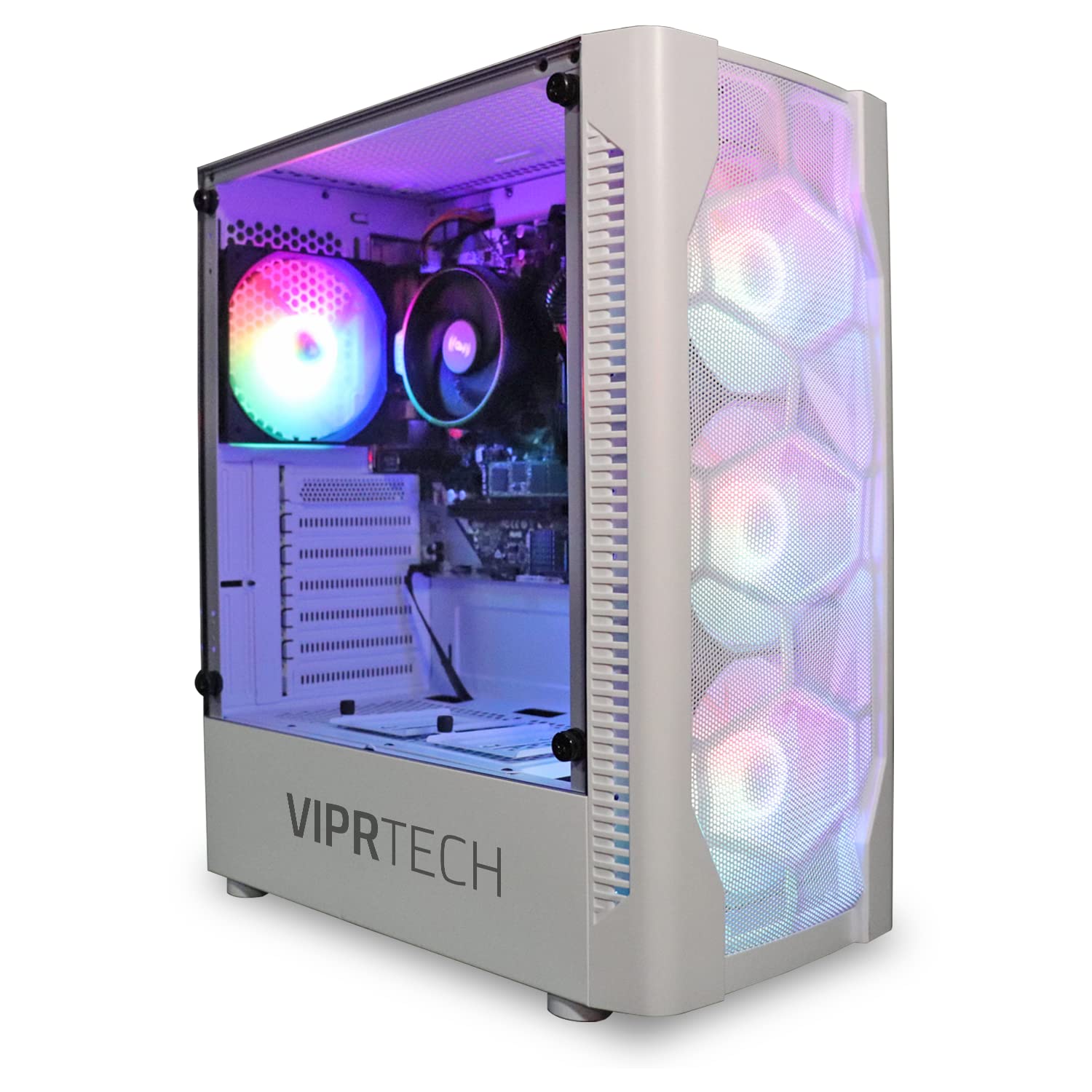 ViprTech Snowstorm Gaming PC Desktop Computer - AMD Ryzen 3 2200G, AMD Radeon Vega 8 Graphics, 8GB DDR4 RAM, 128GB M.2 SSD, 500GB HDD, WiFi, RGB Lighting, Windows 10 Pro, 1 Year Warranty