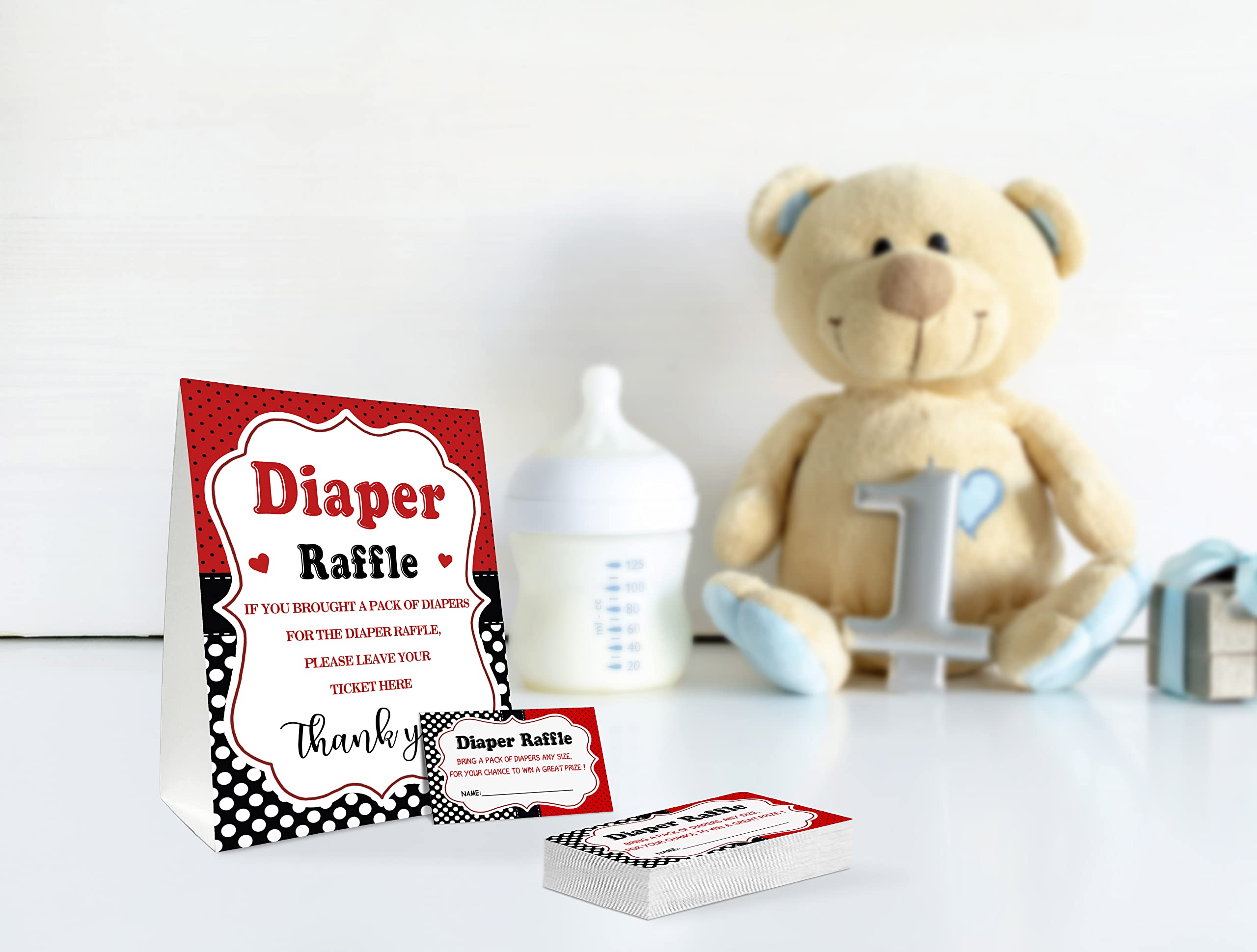 Diaper Raffle Baby Shower Game, 1 Standing Sign and 50 Tickets, Wave point Theme Gender Neutral For Boys or Girls, Bring A Pack of Diapers for Mom-To-Be, (033)