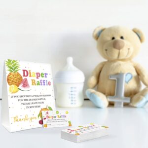 Diaper Raffle Baby Shower Game, 1 Standing Sign and 50 Tickets, Fruits Theme Gender Neutral For Boys or Girls, Bring A Pack of Diapers for Mom-To-Be, (038)