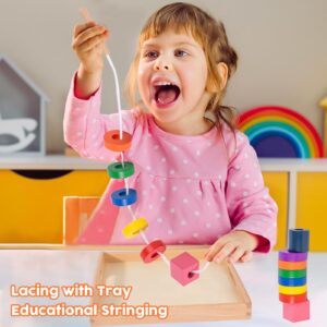 Adena Montessori Lacing with Tray Educational Stringing Bead Set for Fine Motor Skills Development Baby Hands-on Ability Toys for 1-2 Years Old Toddlers