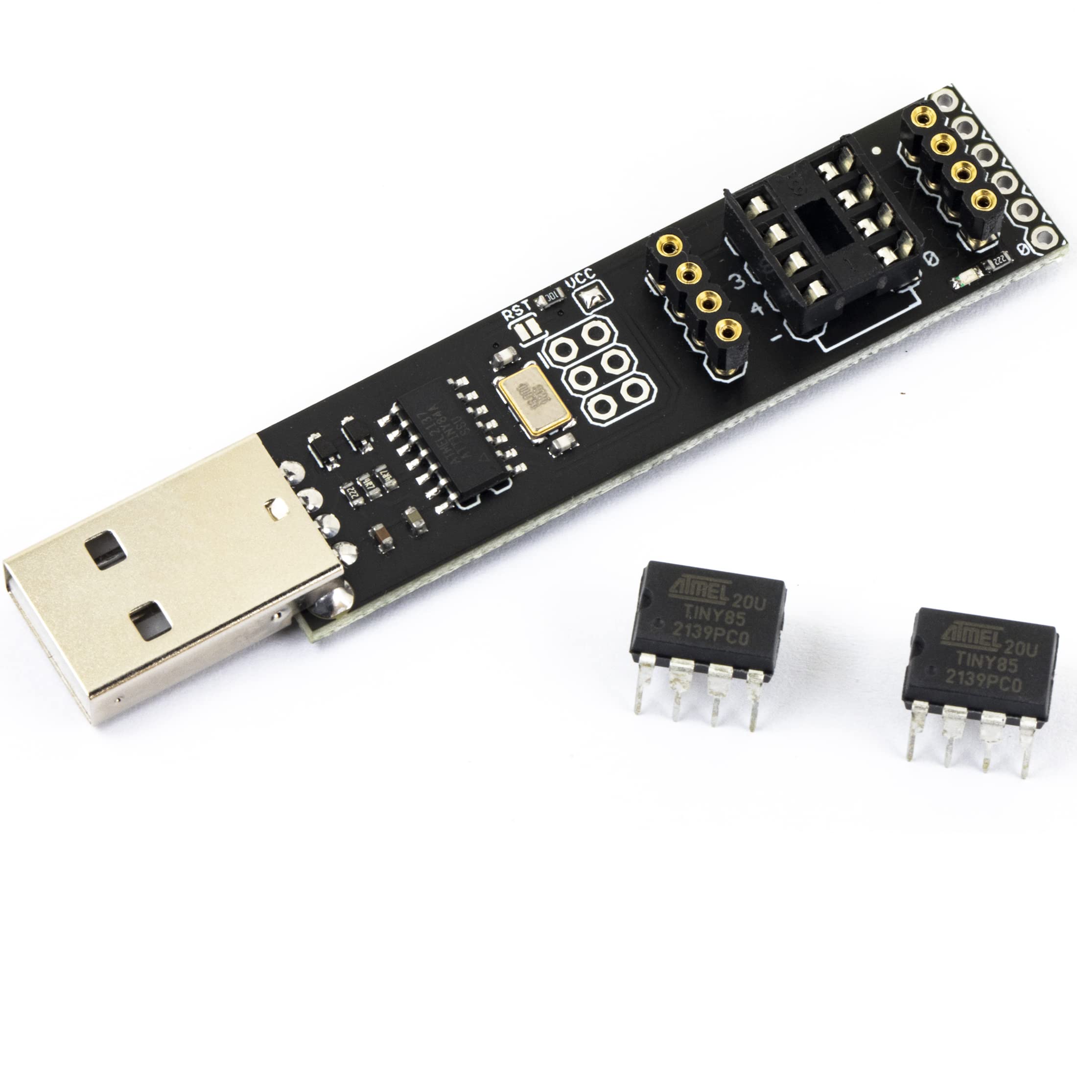 Tiny AVR Programmer Black and 2pcs ATTINY85-20PU Chips