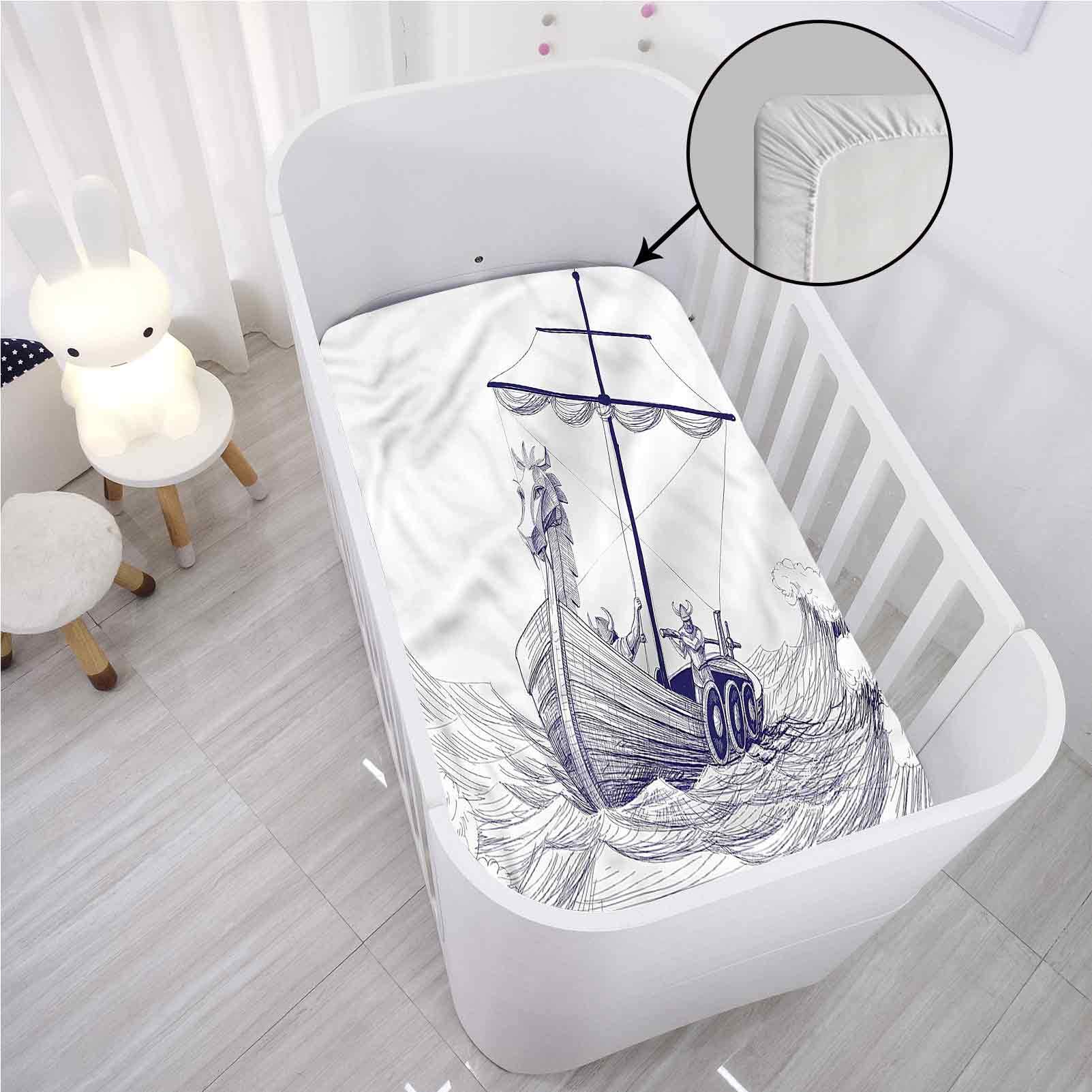 LCGGDB Viking Fitted Crib Sheet,Drakkar Long Boat Dragon Decorative Microfiber Crib Sheet Portable Crib Mattress Topper for Baby Boys Girls,Ultra Soft Jersey,Full Standard,28" x 52"