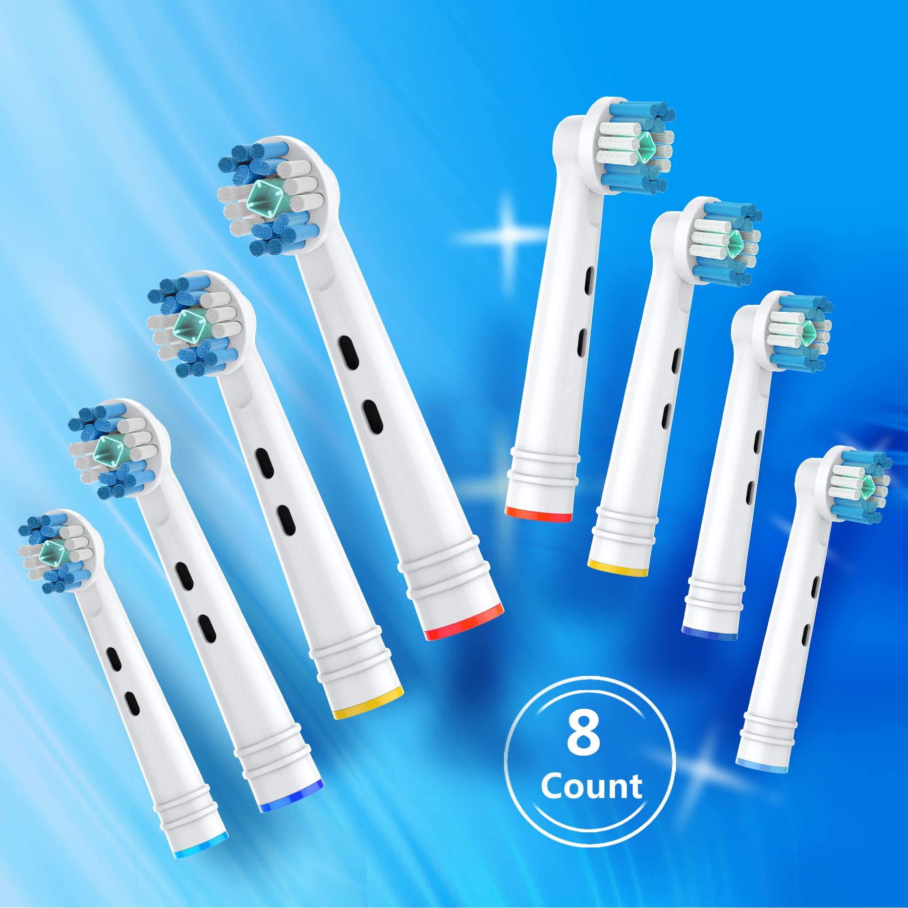 BUKURII Replacement Brush Heads Compatible with Oral B Electric Toothbrushes, 8 Count, Polishing Cup, Replace 3D White Head, Refills for Braun Model 3756 3757 3765 4729 DB4010