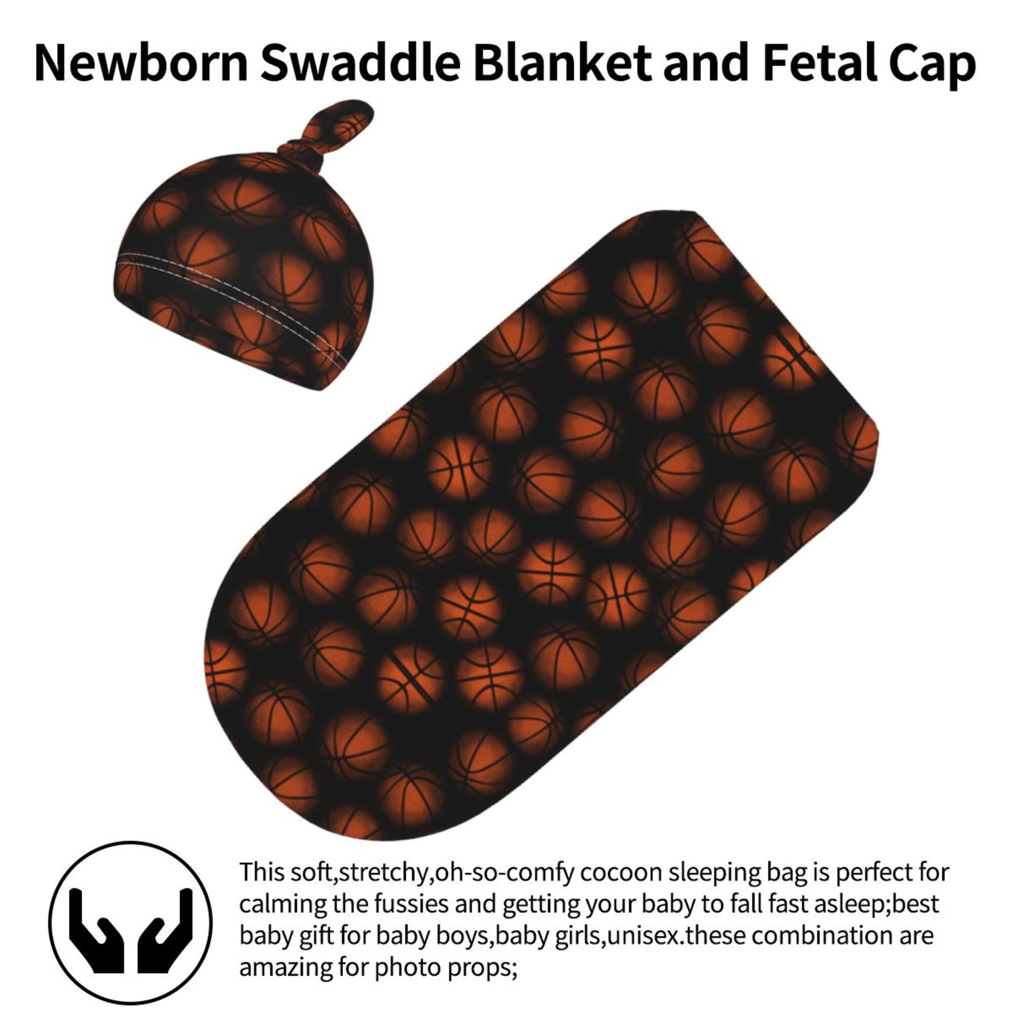 Inrubie Basketball Swaddling Blanket with Hat Sets Soft Baby Swaddling Receiving Blanket for Boy and Girl 0-6 Months